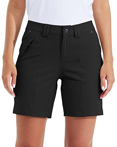 Willit Women's Golf Hiking Shorts 7" Quick Dry Athletic Shorts Casual Summer Shorts with Pockets Water Resistant Black 6