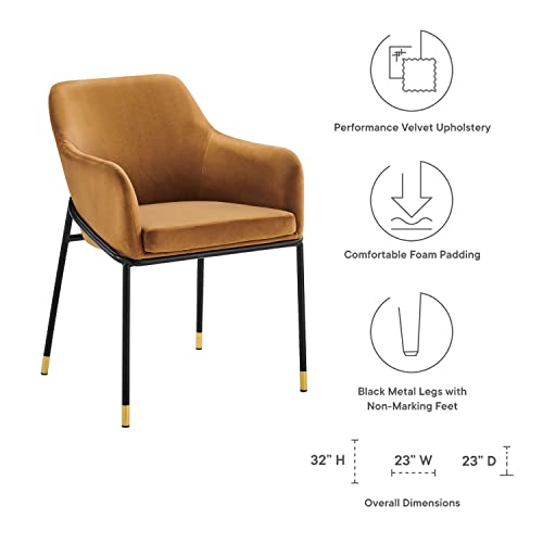 Modway Jovi Performance Velvet Dining Armchair in Black Cognac
