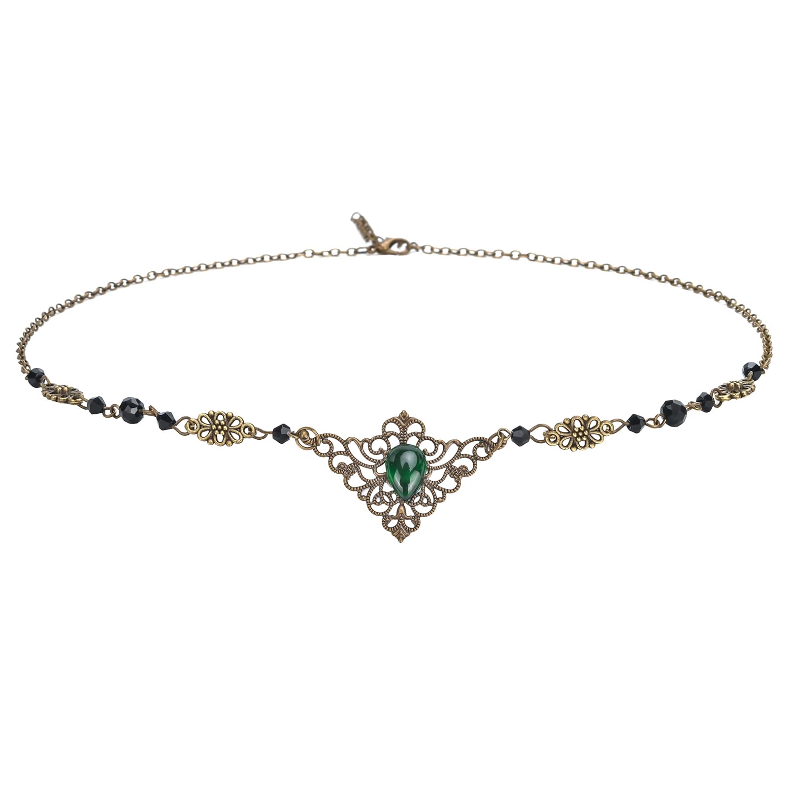 Merroyal Gothic Crescent Moon Head Chain Boho Teardrops Rhinestones Headband Halloween Festival Hair Acessories(Bronze and Green)