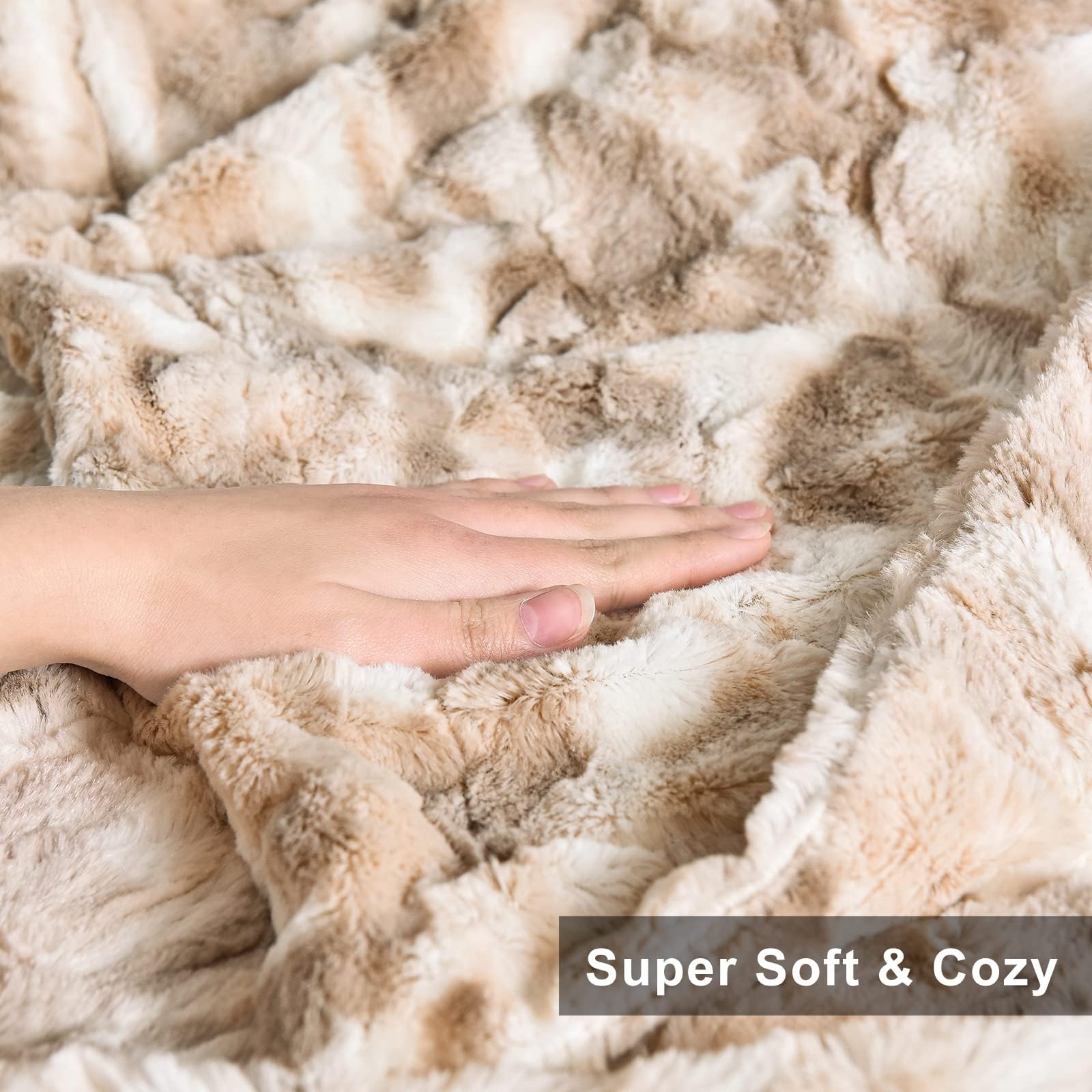 Fairblink Soft Throw Blanket, 50" x 60" Luxurious Warm Fluffy Thick Comfy Softest Fall Faux Fur Throw Blanket for Couch, Bed, Sofa, Elegant Cozy Throws Blankets for Home, Marbled Ivory