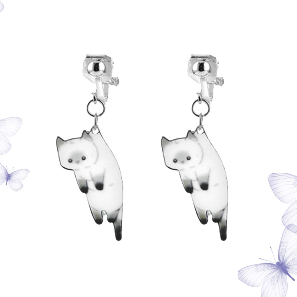 FENICAL Cat Ear Pendant Cute Clip On Earrings Without Piercing Eardrops or Women Ladies