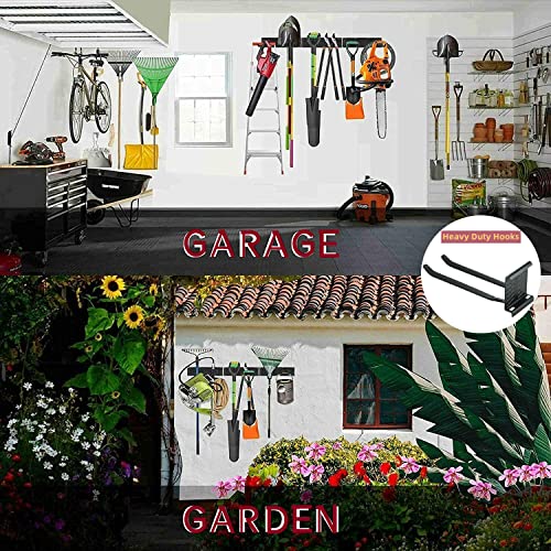 Nisorpa 9Pcs Garage Tool Storage Rack, Wall Mount Garden Tool Organizer Adjustable Tool Holder 48 Inch Storage System, Max Load 400 lbs for Trimmers, Broom, Mop, Rake Shovel, Hoses (6 Hooks, 3 Rails)