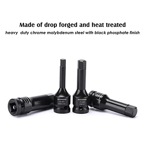 MIXPOWER 1/2" Drive Master Impact Hex Bit Set, Hex Driver, 20-Piece 1/2" Drive Allen Bit Socket Set, SAE/Metric, 1/4" - 3/4", 6-19mm, Cr-Mo Steel, Impact Grade
