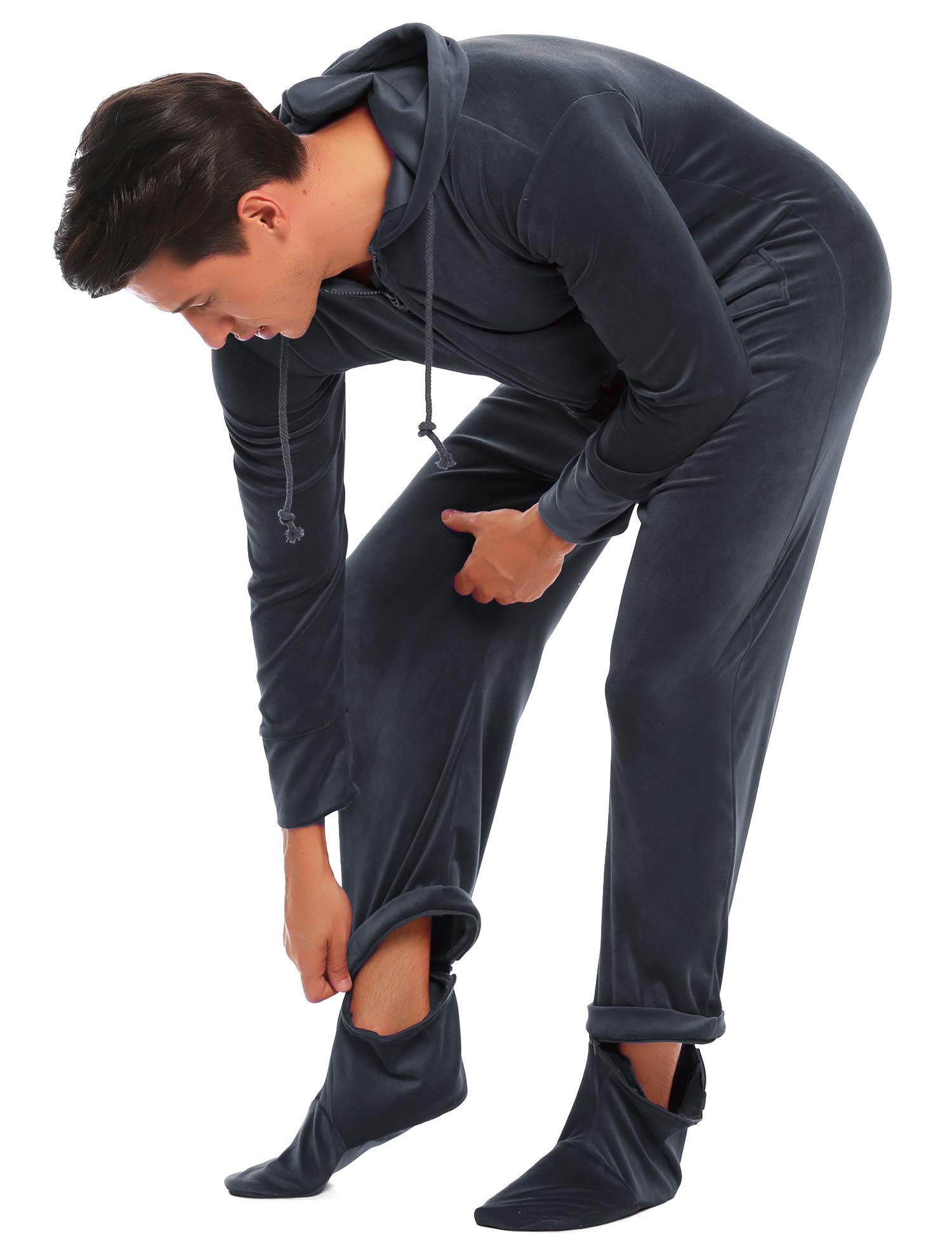 Ekouaer Men's Solid Onesie Jumpsuit One Piece Footed Pajamas Playsuit Dark Gray