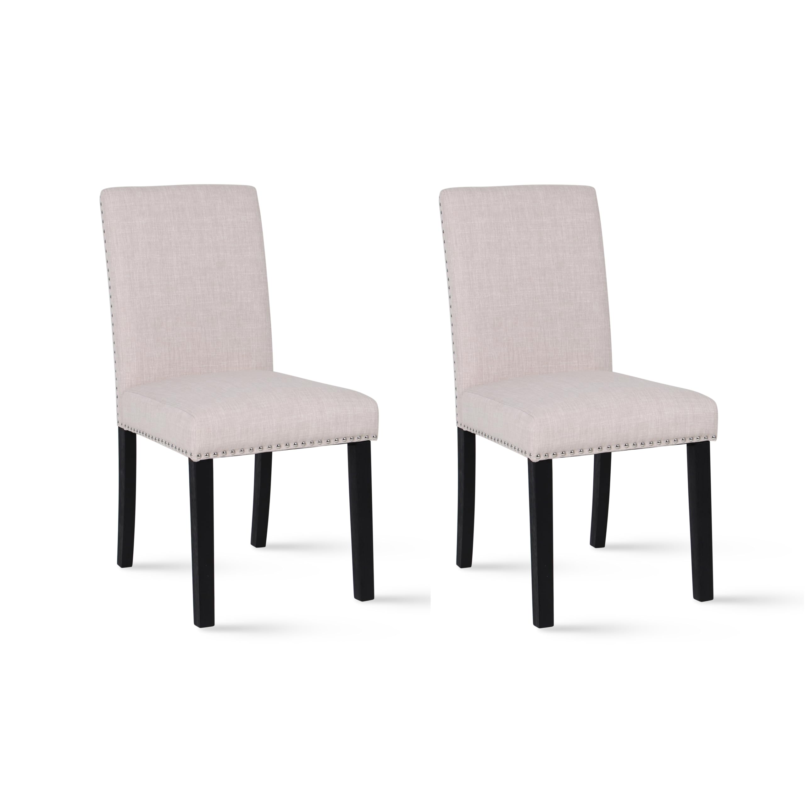 DrInn Dining Chairs, Modern Farmhouse Linen Nail Head Trimmed Upholstered DiningChairs, Set of 2 (Beige)