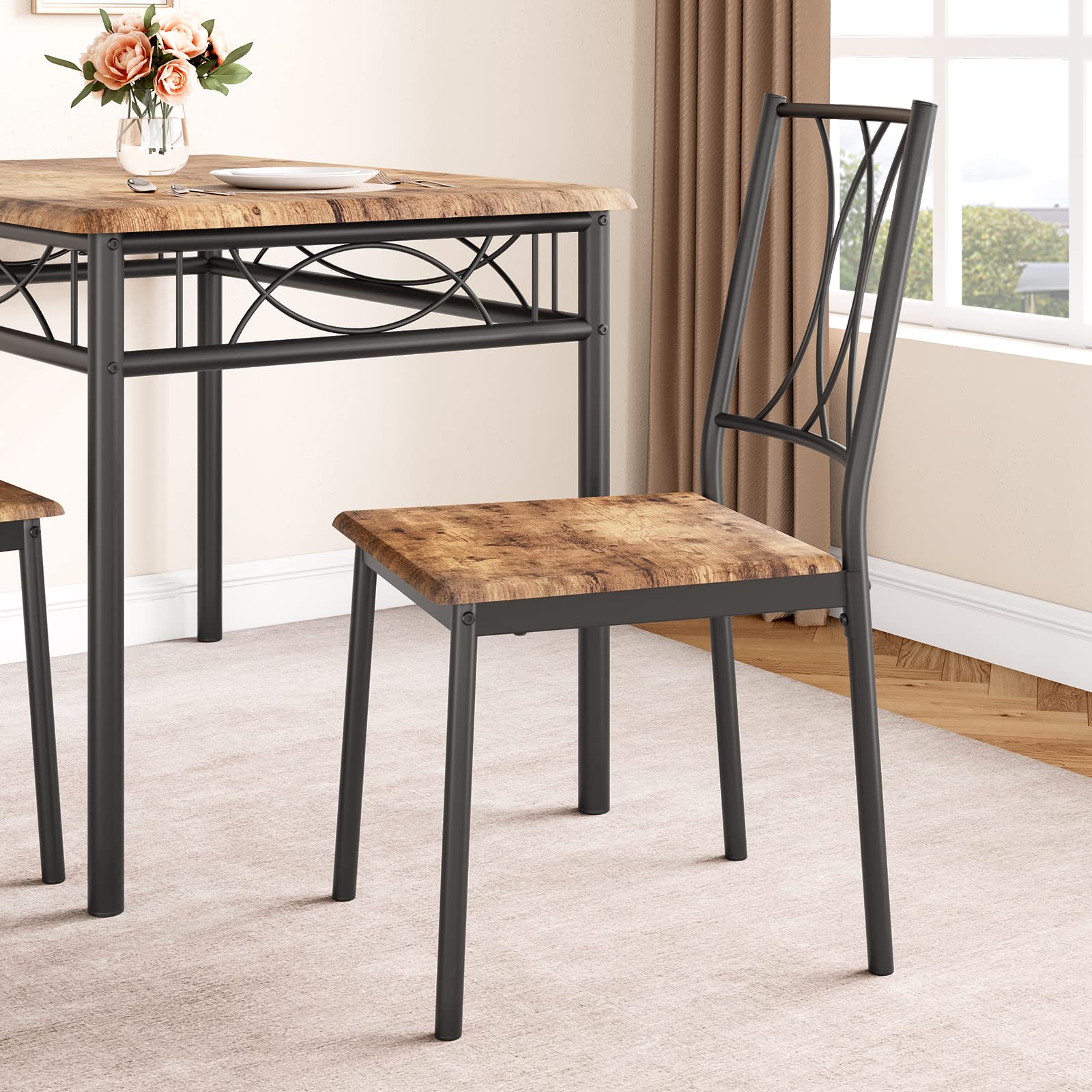 Fancihabor Dining Table Set for 2, Kitchen Table and Chairs for 2, Square Dining Room Table Set with 2 Upholstered Chairs, 3 Piece Kitchen Table Set for Small Space, Apartment, Rustic Brown