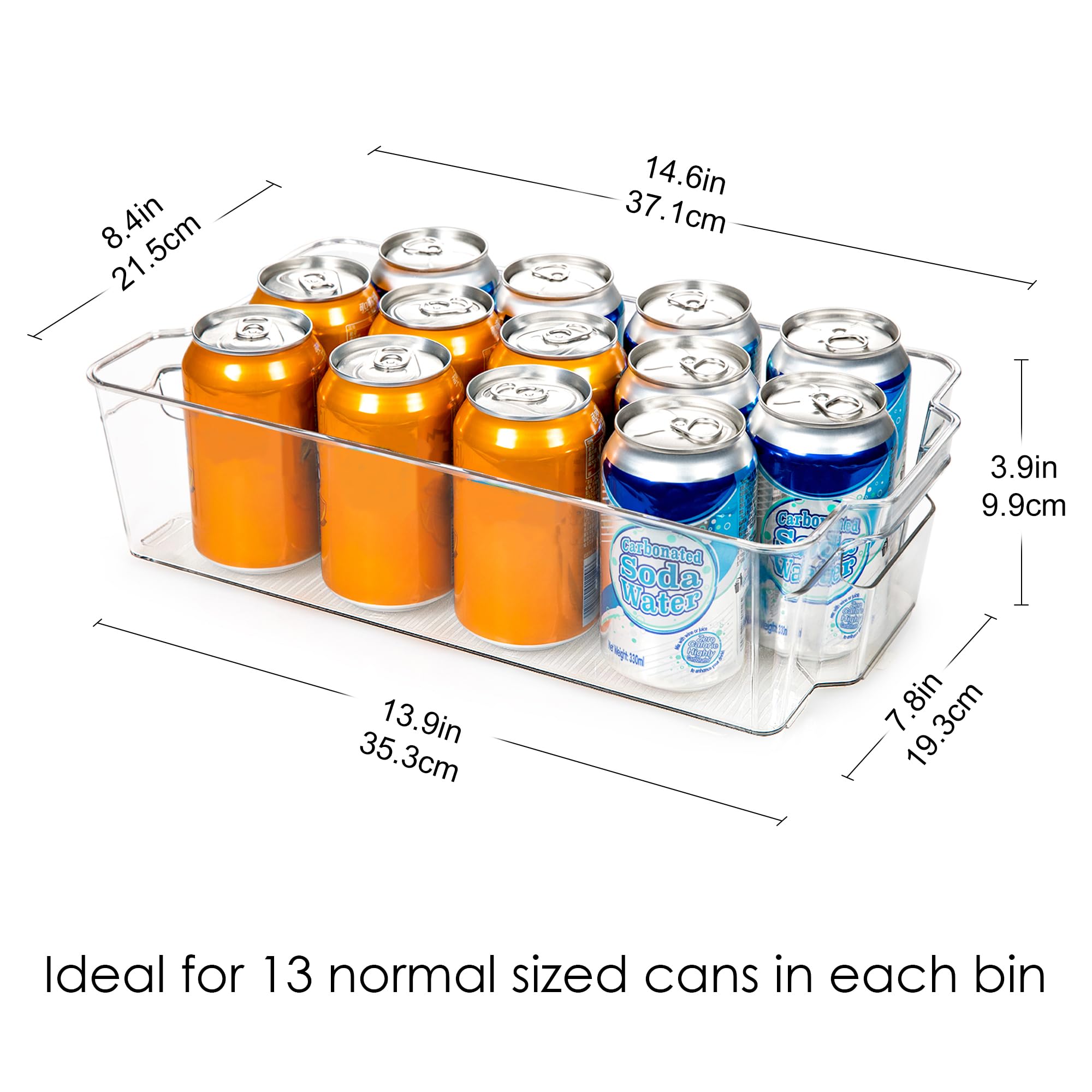 HOOJO Refrigerator Organizer Bins - 4pcs Clear Plastic Bins For Fridge, Freezer, Kitchen Cabinet, Pantry Organization, BPA Free Fridge Organizer, 14.5" Long-X Large, Clear