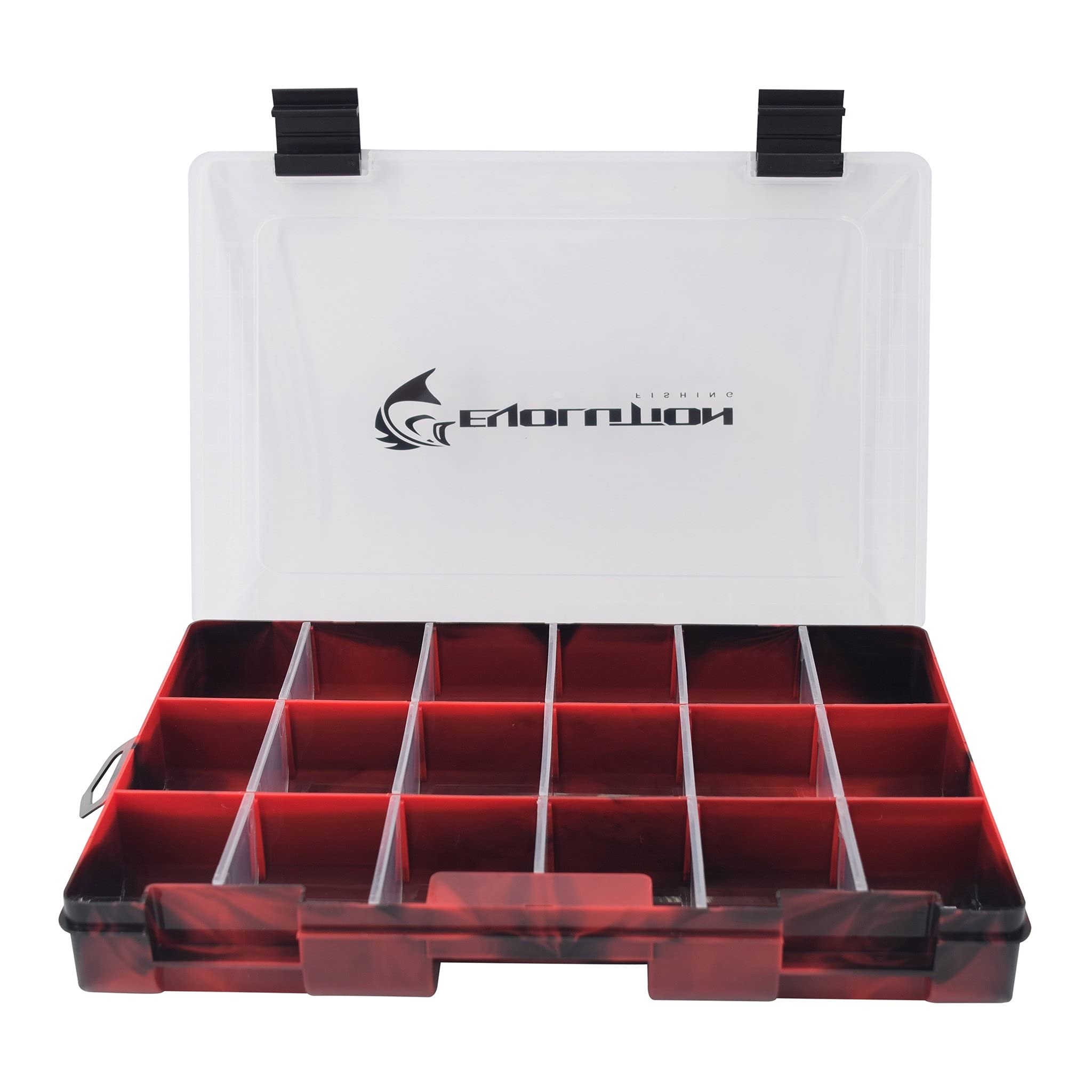 Evolution Outdoor 3600 Drift Series Fishing Tackle Tray â Red, Colored Tackle Box Organizer with Removable Compartments, Clear Lid, 2 Latch Closure, Utility Box Storage