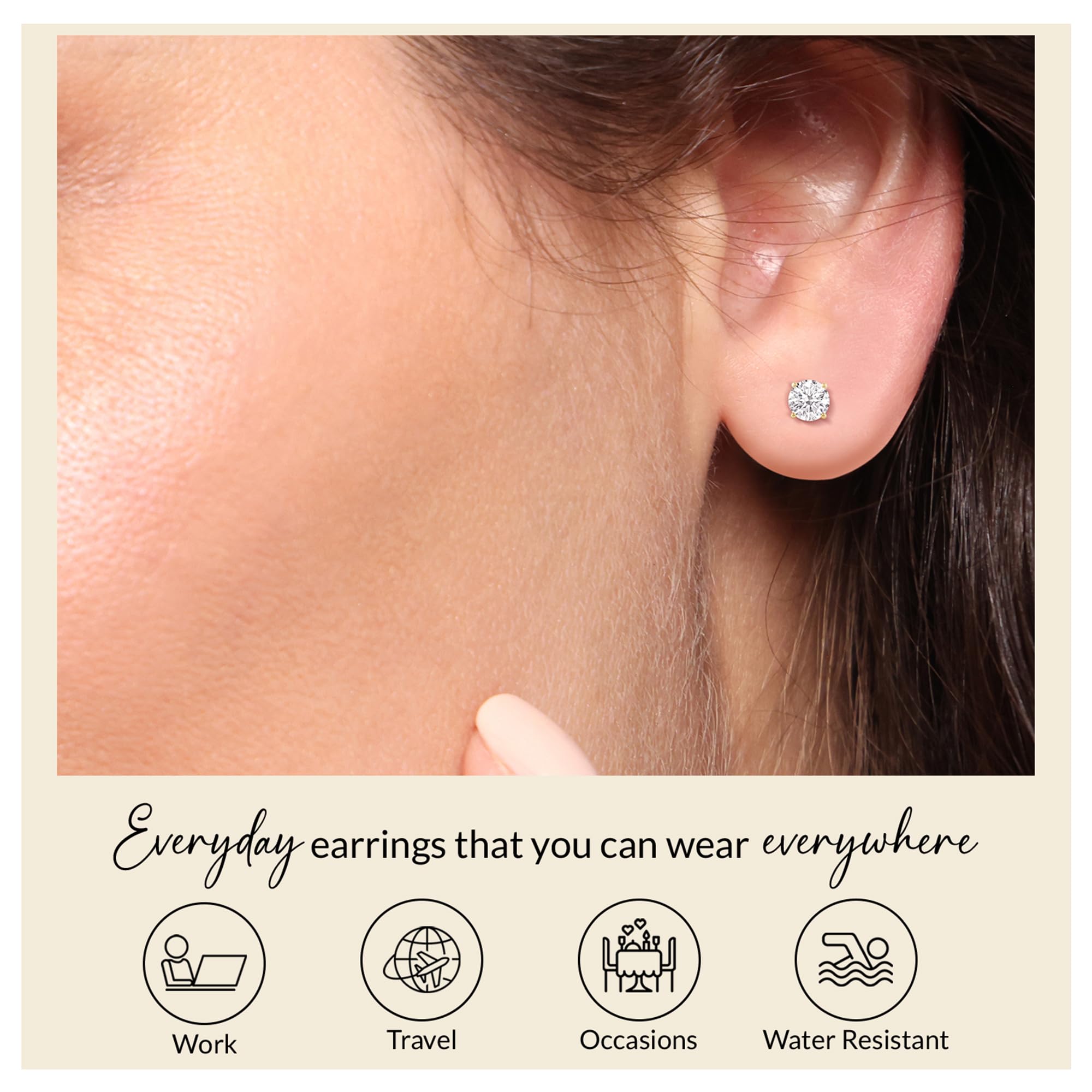 Everyday Elegance Solid 14K Yellow Gold Cubic Zirconia Stud Earrings for Women in Round Cut | Screw Back Earring | 1.5 CTW CZ | With Gift Box