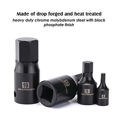 MIXPOWER 14-Piece Dr. Bit Socket Set, 2.5mm to 19mm, 1/4", 3/8" and 1/2" Drive, Cr-Mo Impact Grade, Metric, Hex Bit Socket