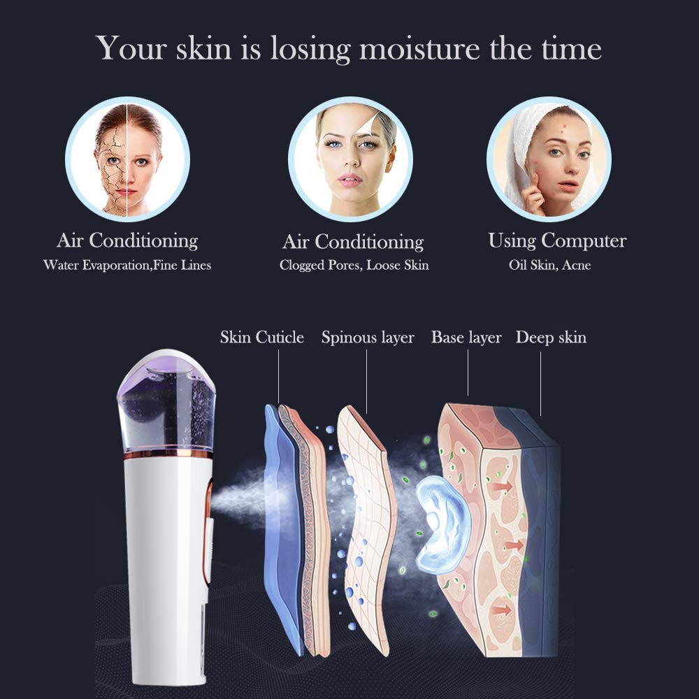 FATUXZ Handy Nano Mist Sprayer with Skin Analyzer Moisture Tester, Portable Facial Atomization Eyelash Extensions Steamer Mister,Mini Cool with Large Capacity,Face Moisturizing,Hydration Refreshing