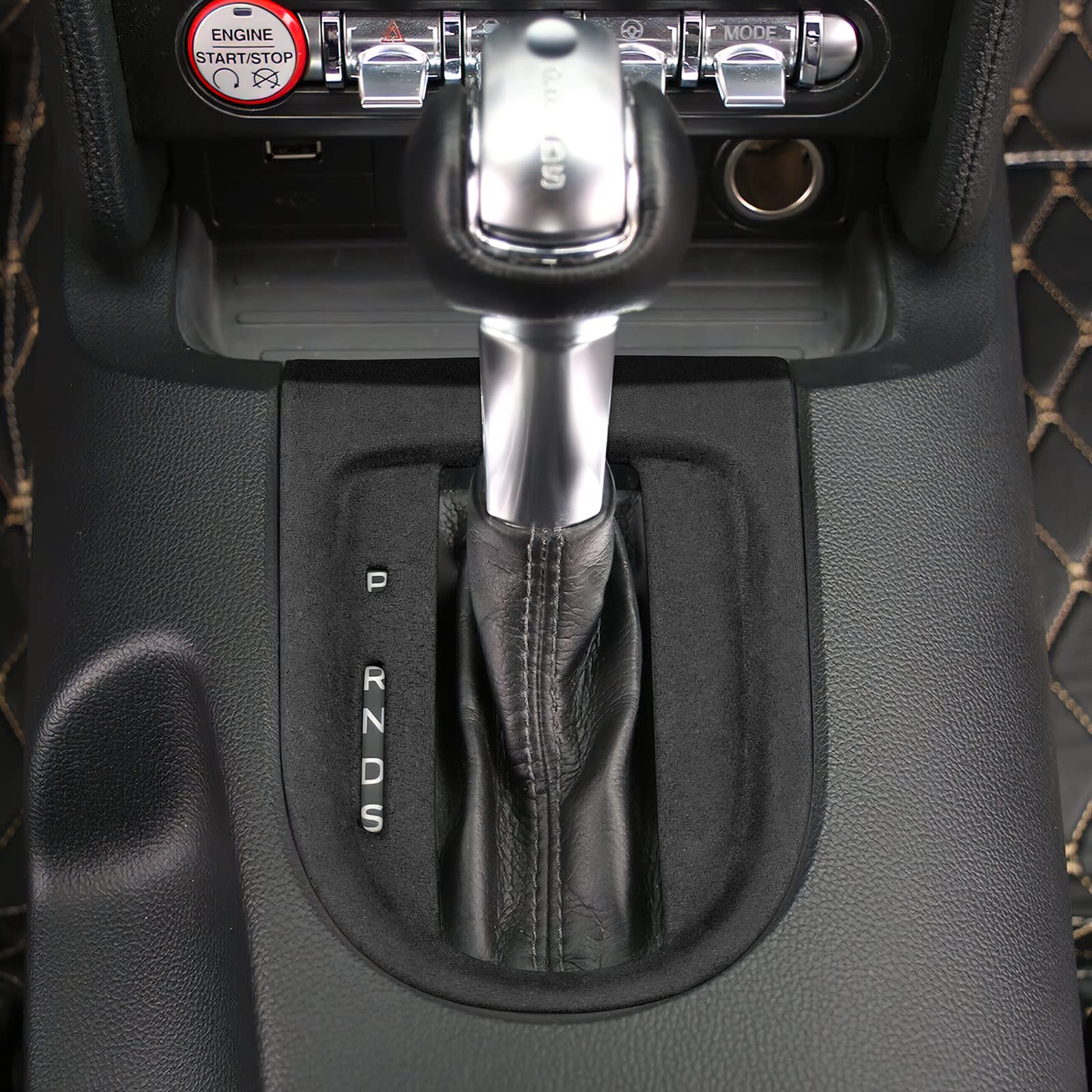 FDAIUN Car Gear Shift Box Panel Frame Shift Knob Cover Alcantara Style Interior Decoration Accessories for Ford Mustang 2015 2016 2017 2018 2019 2020 2021 2022(Black 1pcs)