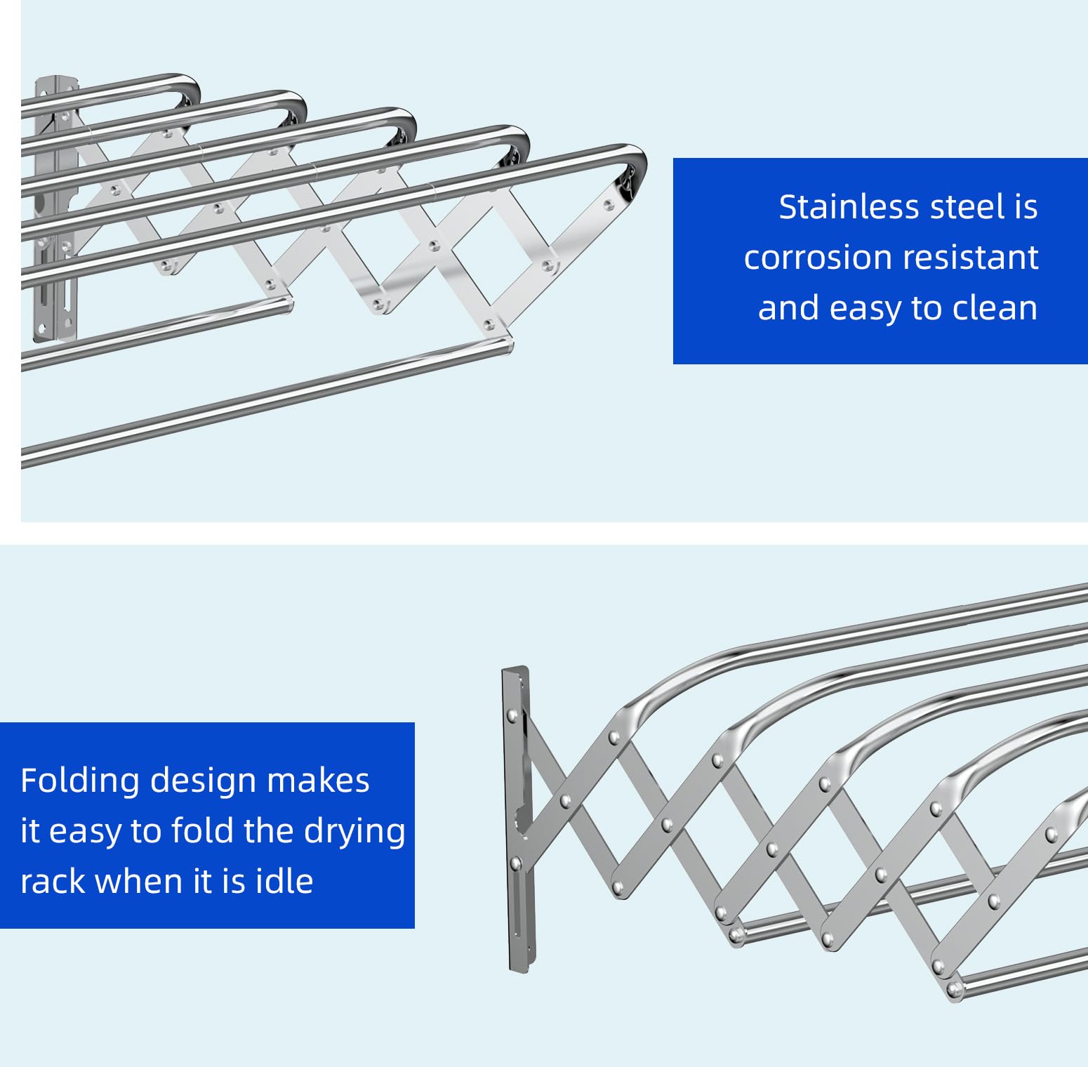 Droomdy Wall Mounted Clothes Drying Rack, Stainless Steel Retractable Laundry Drying Rack, Foldable Drying Rack for Laundry and Bathroom, Large Capacity Drying Rack Clothing Collapsible
