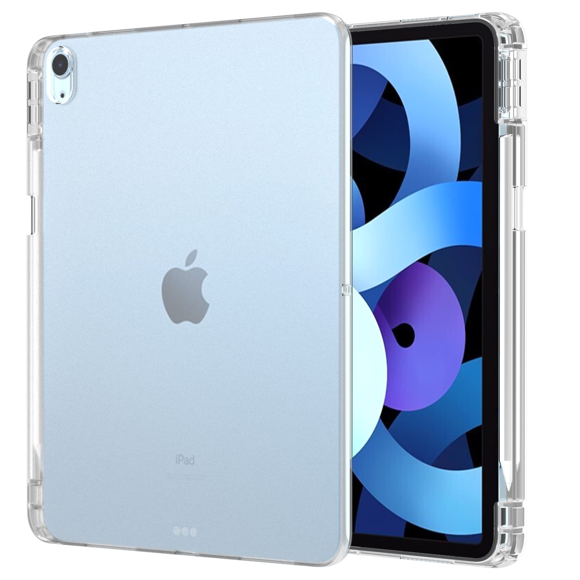 Meruns Compatible with iPad Air 5th Generation (2022)/iPad Air 4th Generation (2020) Case, Pencil Holder, Unique Frosted Transparent Rear Shell, Clear.