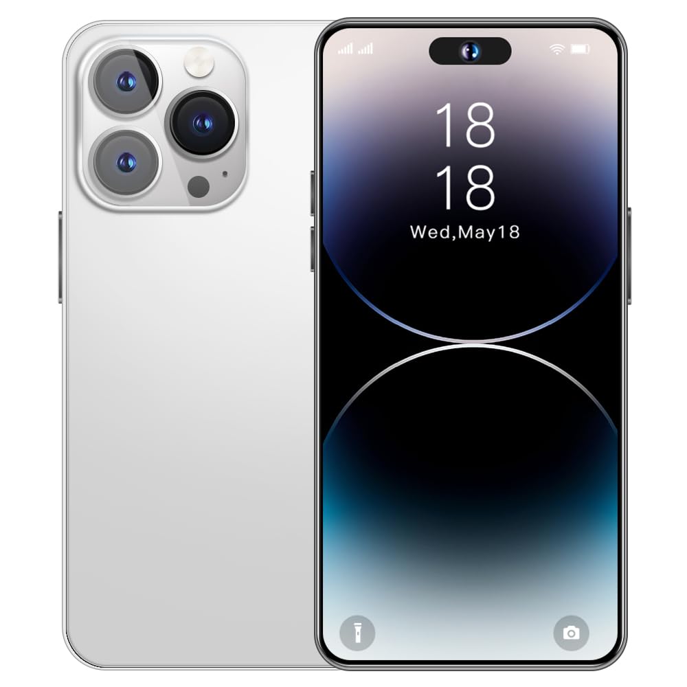 ExAchat A14 5G Unlocked Cell Phones, 6GB + 256GB, 8-Core, 6.82" HD Display Smartphone, Android 13.0, 6000 mAh,64MP + 24MP, Android Phones That Support Face/Fingerprint Recognition-White