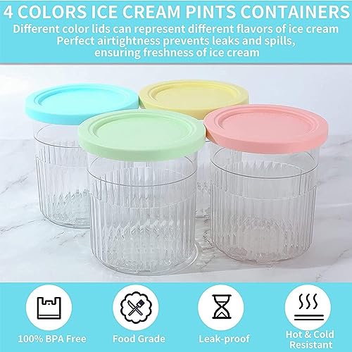 REMYS Creami Pints and Lids - 4 Pack, for Extra Bowl for Ninja Creamy,24 OZ Creami Deluxe Pints Airtight,Reusable for NC500 NC501 Series Ice Cream Maker
