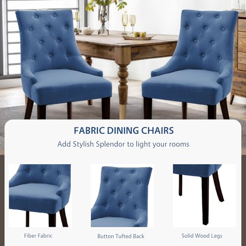 Fangflower Button Tufted Parsons Dining Chairs Set of 2 with Upholstered Fabric, High Back, Padded Seat for Kitchen Living Room Lounge, Blue