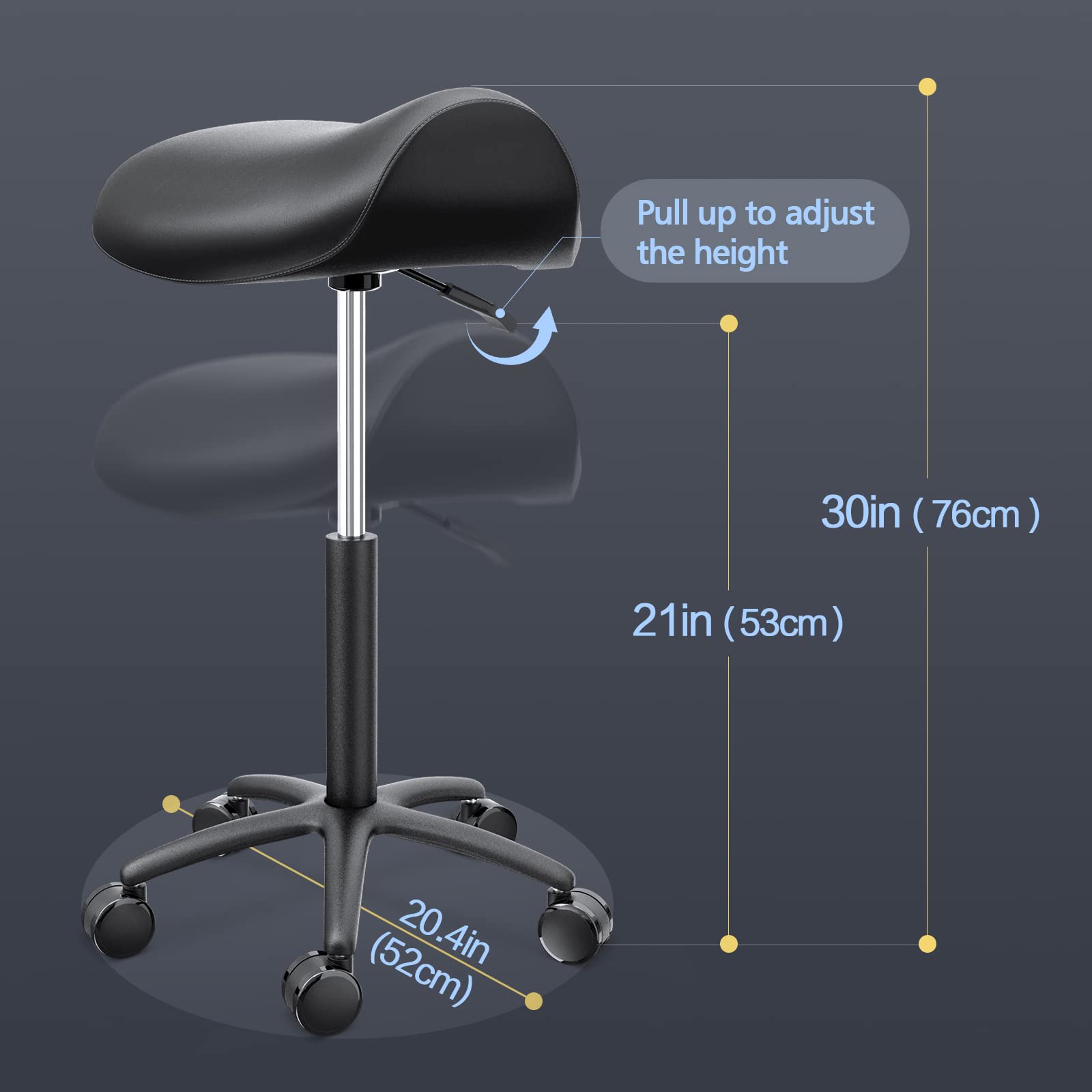 LKT COBTAC Saddle Stool with Wheels, Ergonomic Saddle Stool for Salon SPA Massage Kitchen,Adjustable Hydraulic Stool with Wheels