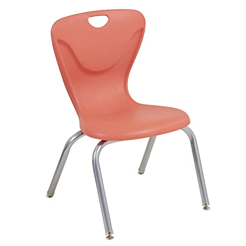 FDP 16" Contour School Stacking Student Chair, Ergonomic Molded Seat Shell with Powder Coated Silver Frame and Swivel Leg Glides; for in-Home Learning or Classroom - Tangerine (4-Pack)