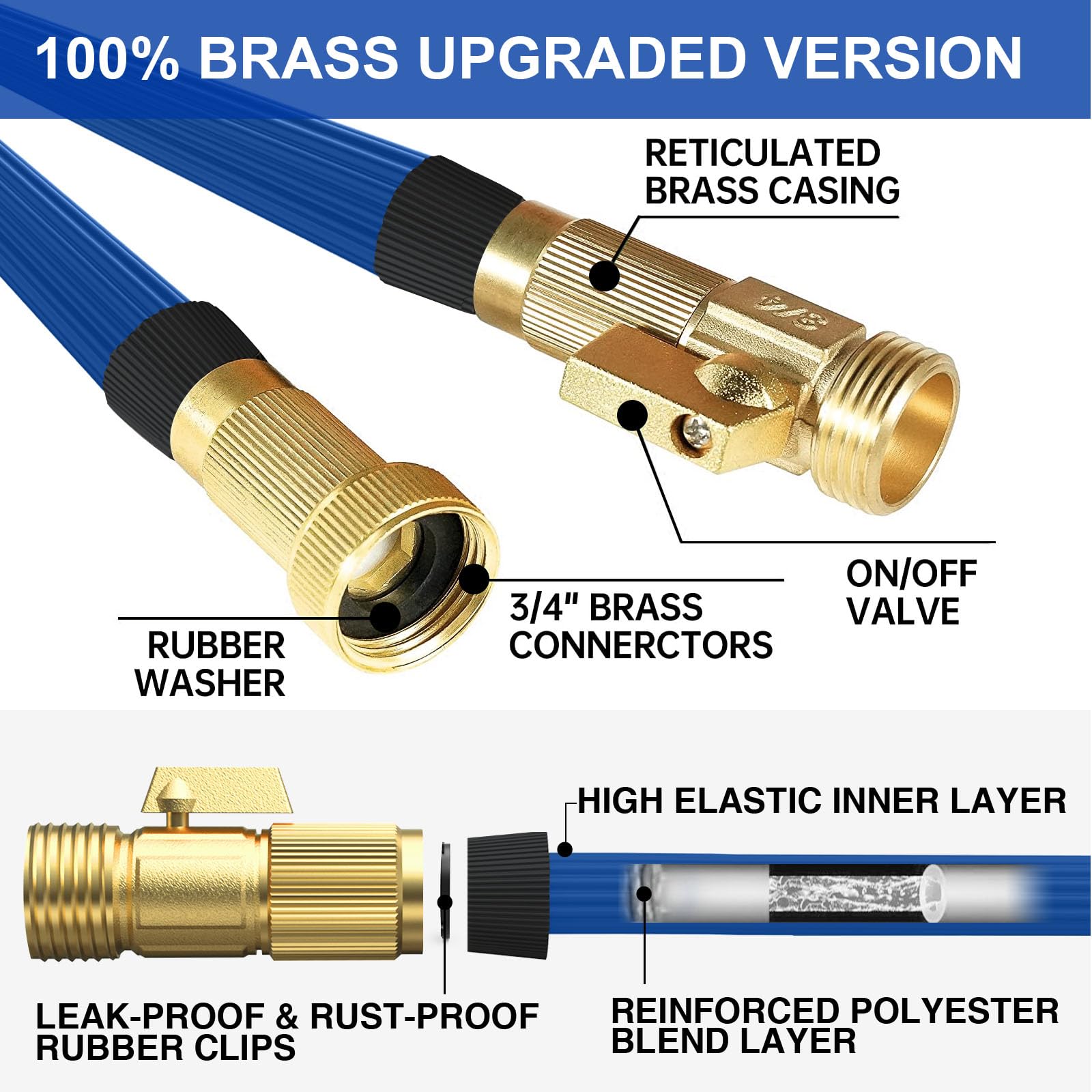 Expandable Garden Hose 100ft - New Patented Water Hose with 40 Layers of Innovative Nano Rubber Real Leak-Proof 10-Function Spray Nozzle Lightweight, Durable, Flexible (Green)