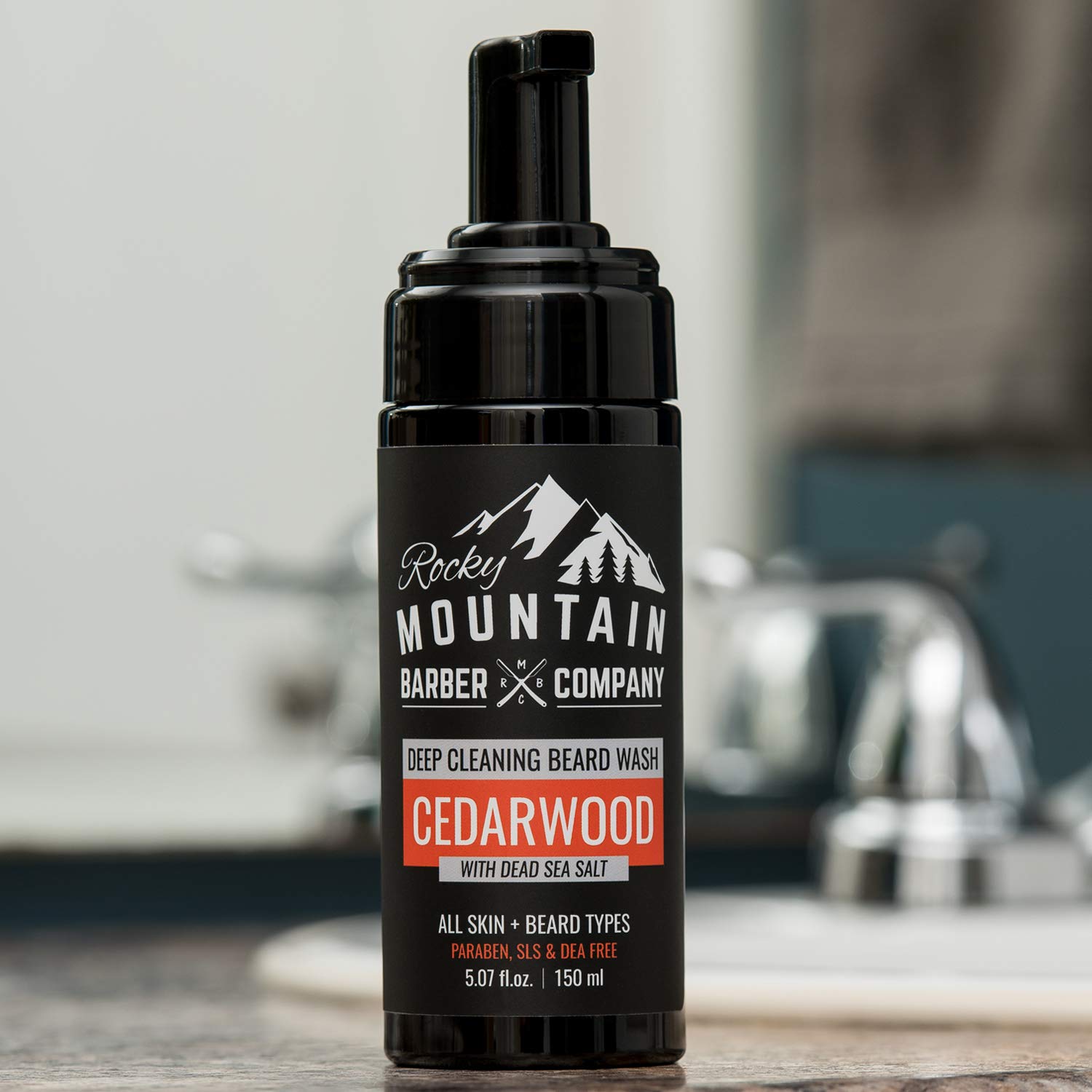 Foaming Cedarwood Beard Wash - With Cedarwood Essential Oil, Vitamin B5 & Dead Sea Salt β 5 oz by Rocky Mountain Barber Company