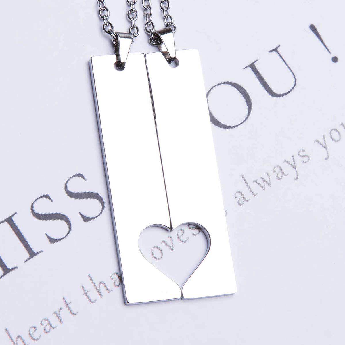 Fanery Sue 2PC Personalized Name Necklace Custom Engraved Matching Heart Puzzles Pendant Anniversary for Couples Best Friends