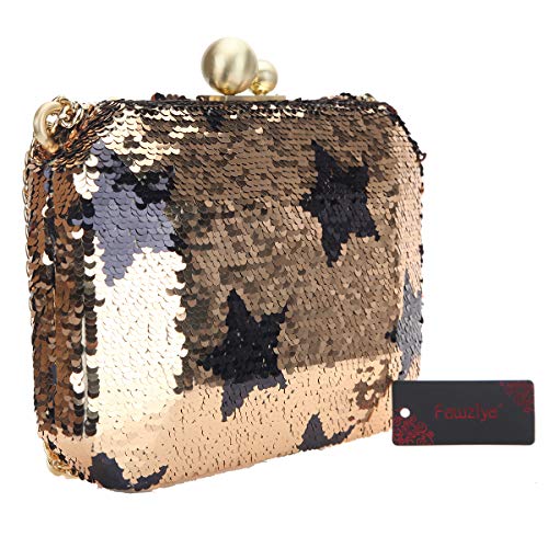 Fawziya Evening Clutch Star Sequin Thick Chain Novelty Oversized Purses For Women Formal-Gold