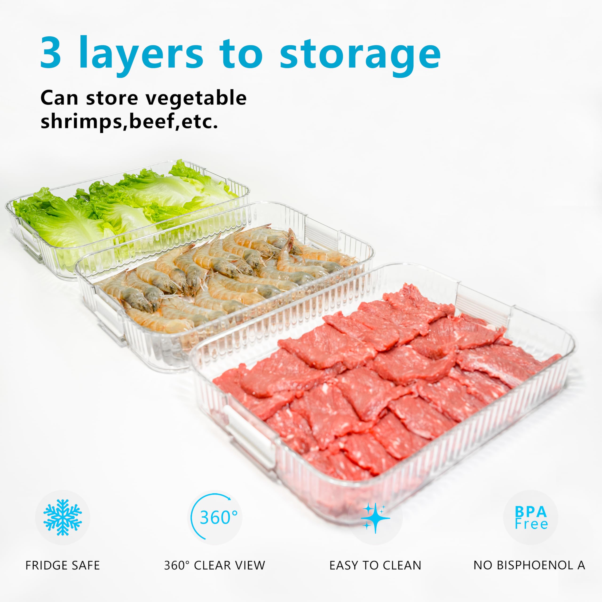 REDANT Deli Containers with Lids for Refrigerator Organizers and Storage - Airtight Deli Meat Container for Fridge - Plastic Meal Prep Containers Reusable for Lunch Meat, Ham and Bacon, 3 Layers