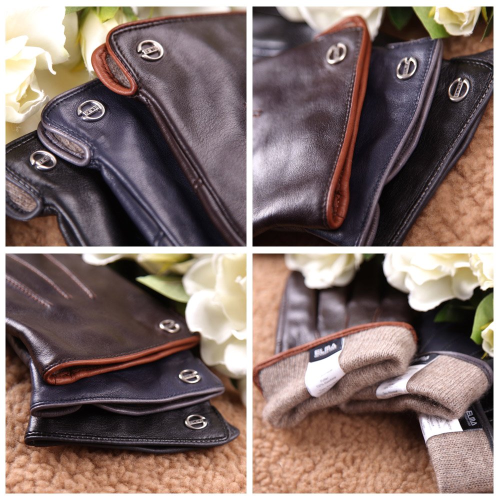 Elma Men Touchscreen Winter Leather Gloves Lining Cashmere (9, Black, EM011NR1)