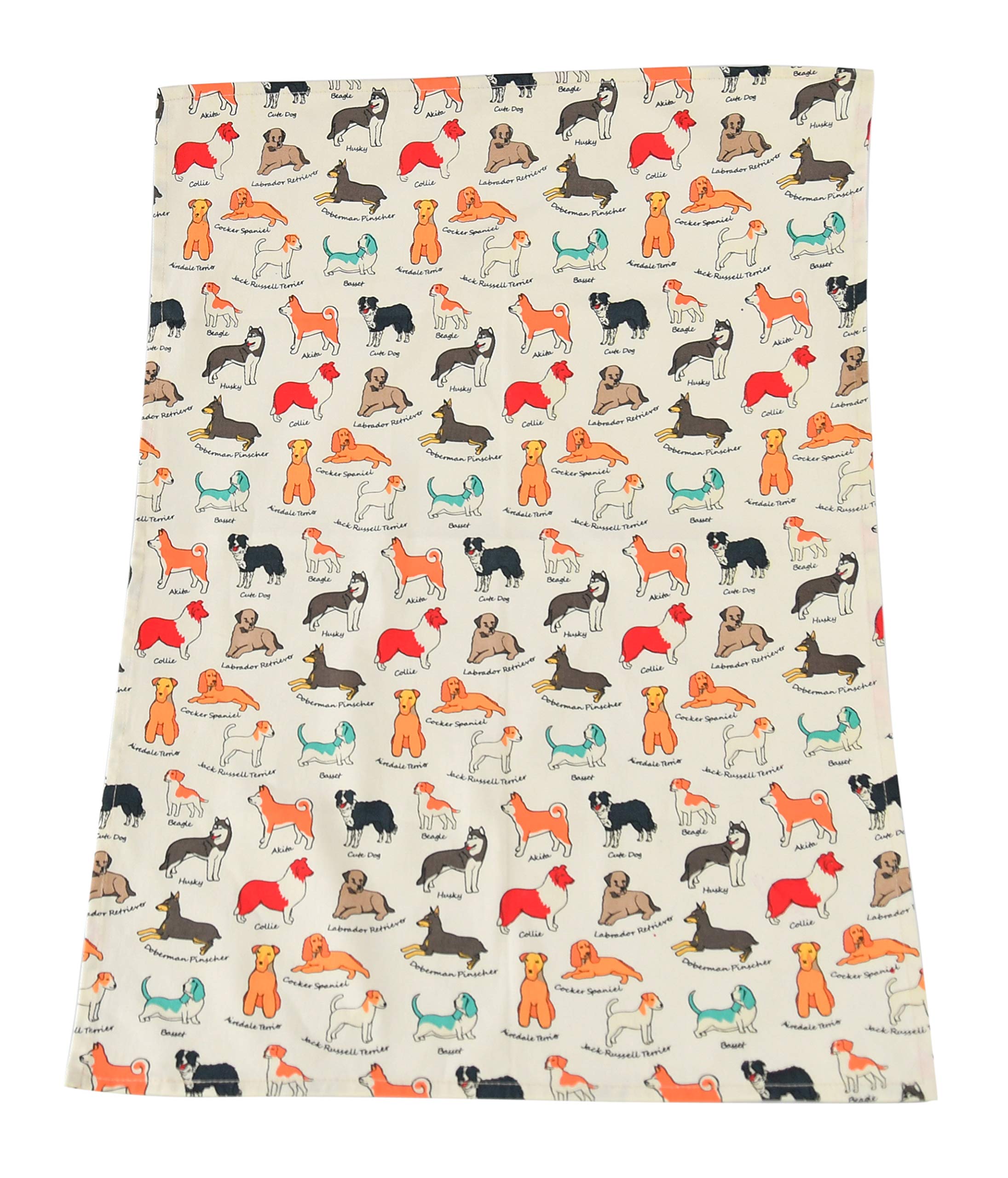 Home-X Dog Illustration Tea Towel for Cooking & Serving, Brightly Colored Print Pattern