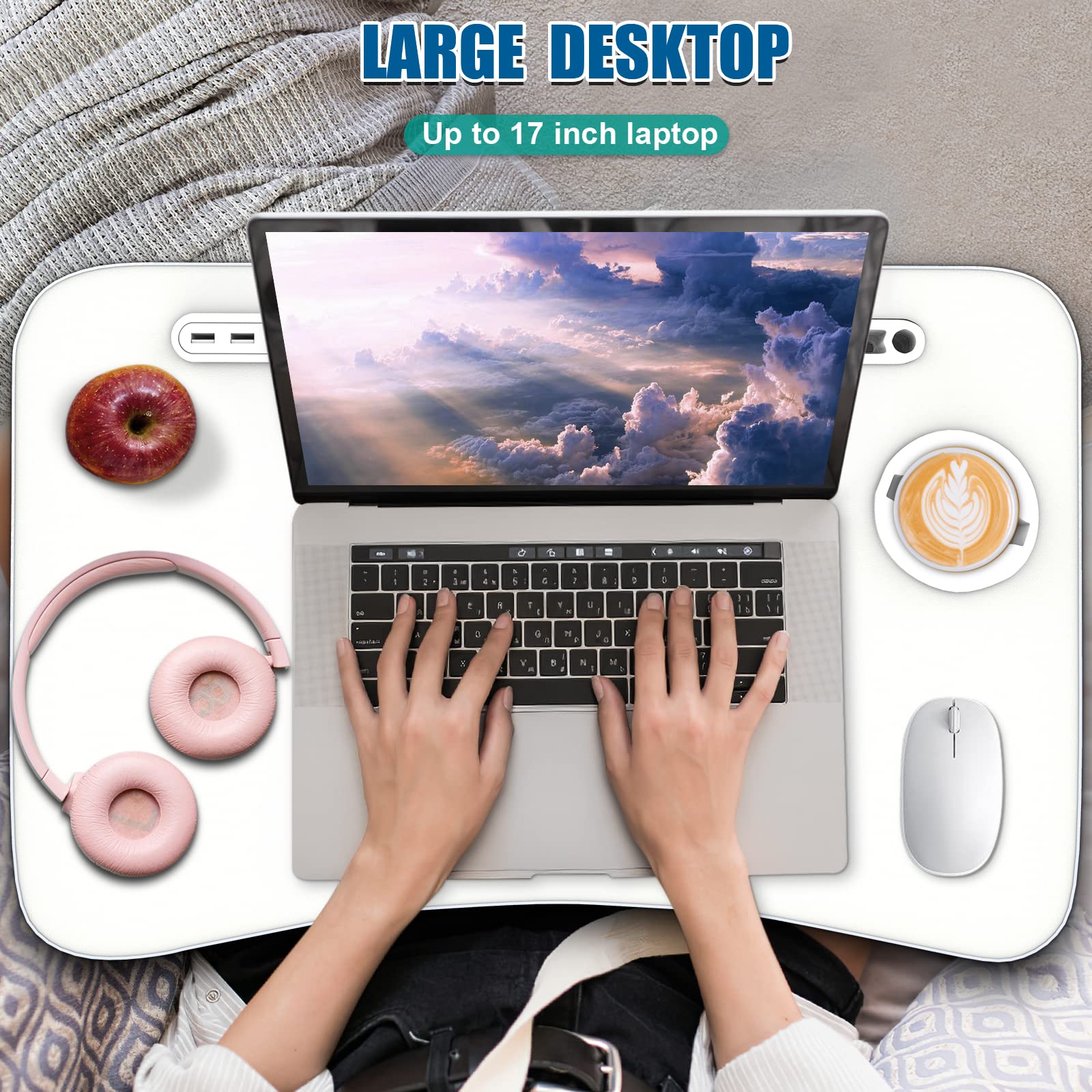 Fayquaze Laptop Bed Desk, Portable Foldable Laptop Bed Table with USB Charge Port Storage Drawer and Cup Holder,Lap Desk Laptop Stand Tray Table Serving Tray for Eating, Reading and Working
