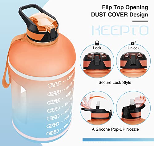 KEEPTO 1 Gallon Water Bottle with Straw Water Jug with Time Marker