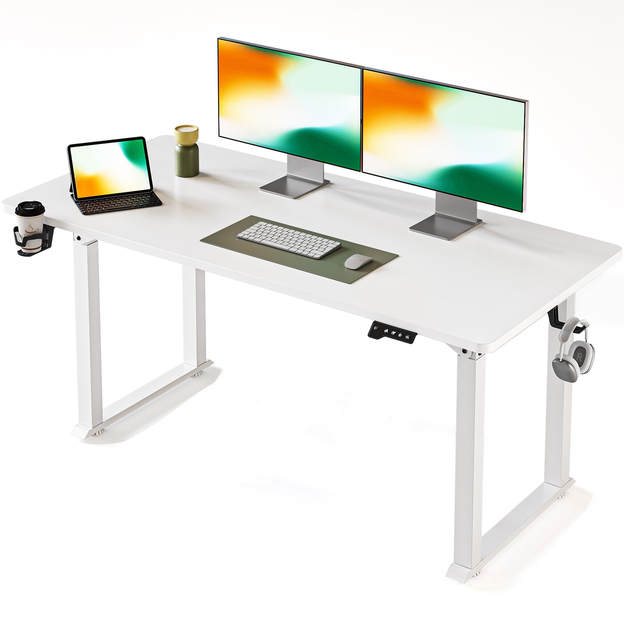 FEZIBO Standing Desk 4 Legs with Dual Motors, 63x29 Electric Standing Desk Adjustable Height with Strong stability, Stand up Desk with Whole-Piece Tabletop, Rustic Brown(2 Packeges)