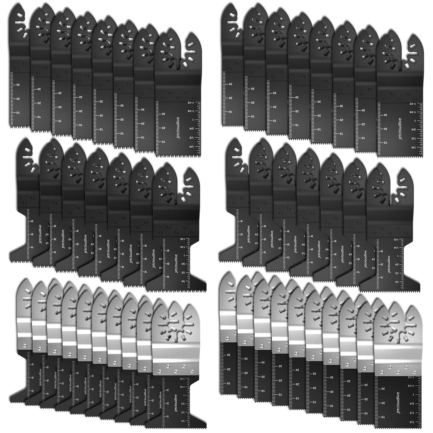 fannybuy 50Pcs Metal Wood Plastic Oscillating Multitool Quick Release Saw Blades Kit Fast Cutting Compatible with Multimaster Porter Cable Black&Decker Craftsman