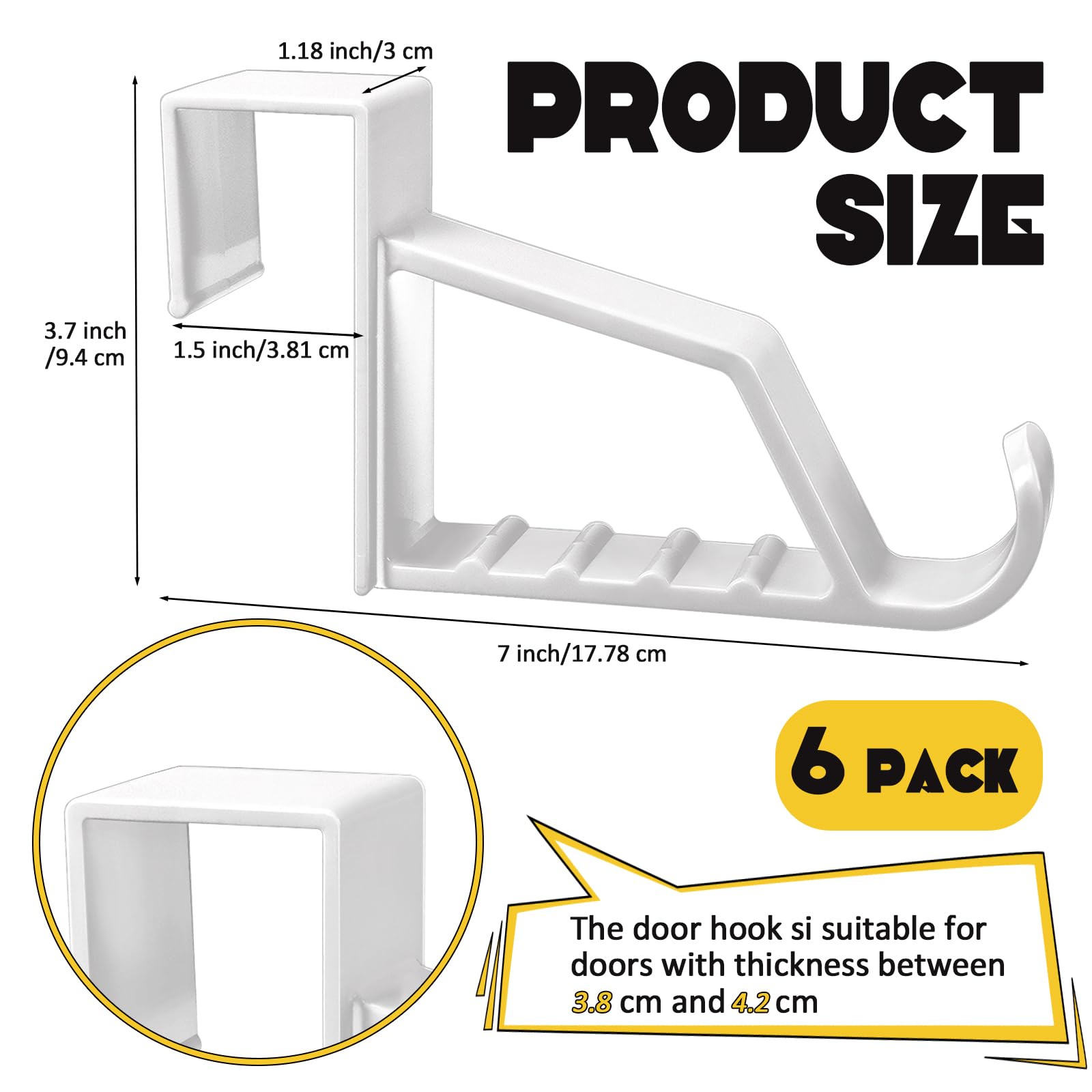 Fansunta 6 Pack Ruggedized Plastic Over Door Hooks, Over Door Hanger Hooks for Coats, Towels, Bags, Hats, Scarves Home Tools(White)