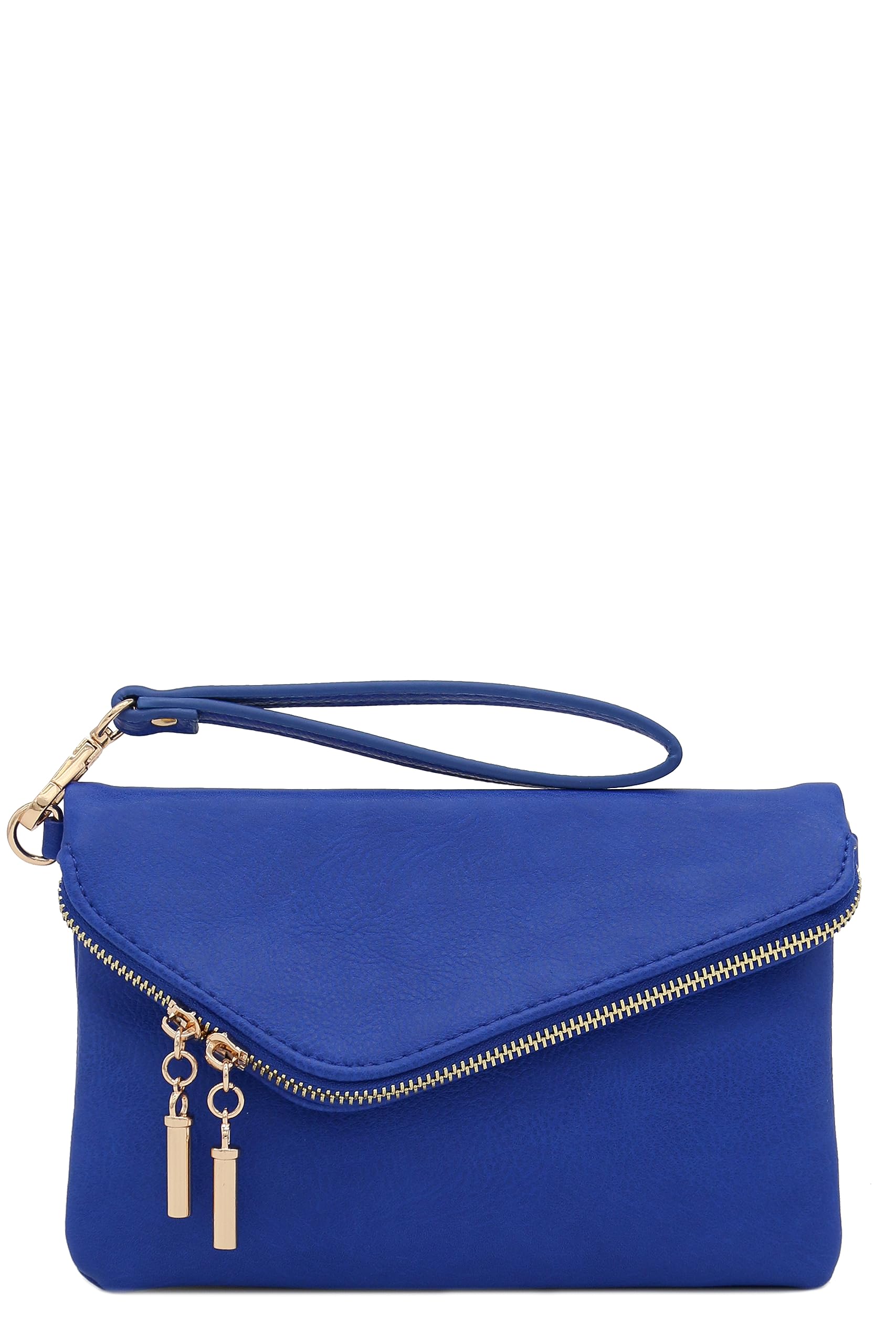 FashionPuzzle Envelope Wristlet Clutch Crossbody Bag with Chain Strap (Royal Blue) One Size