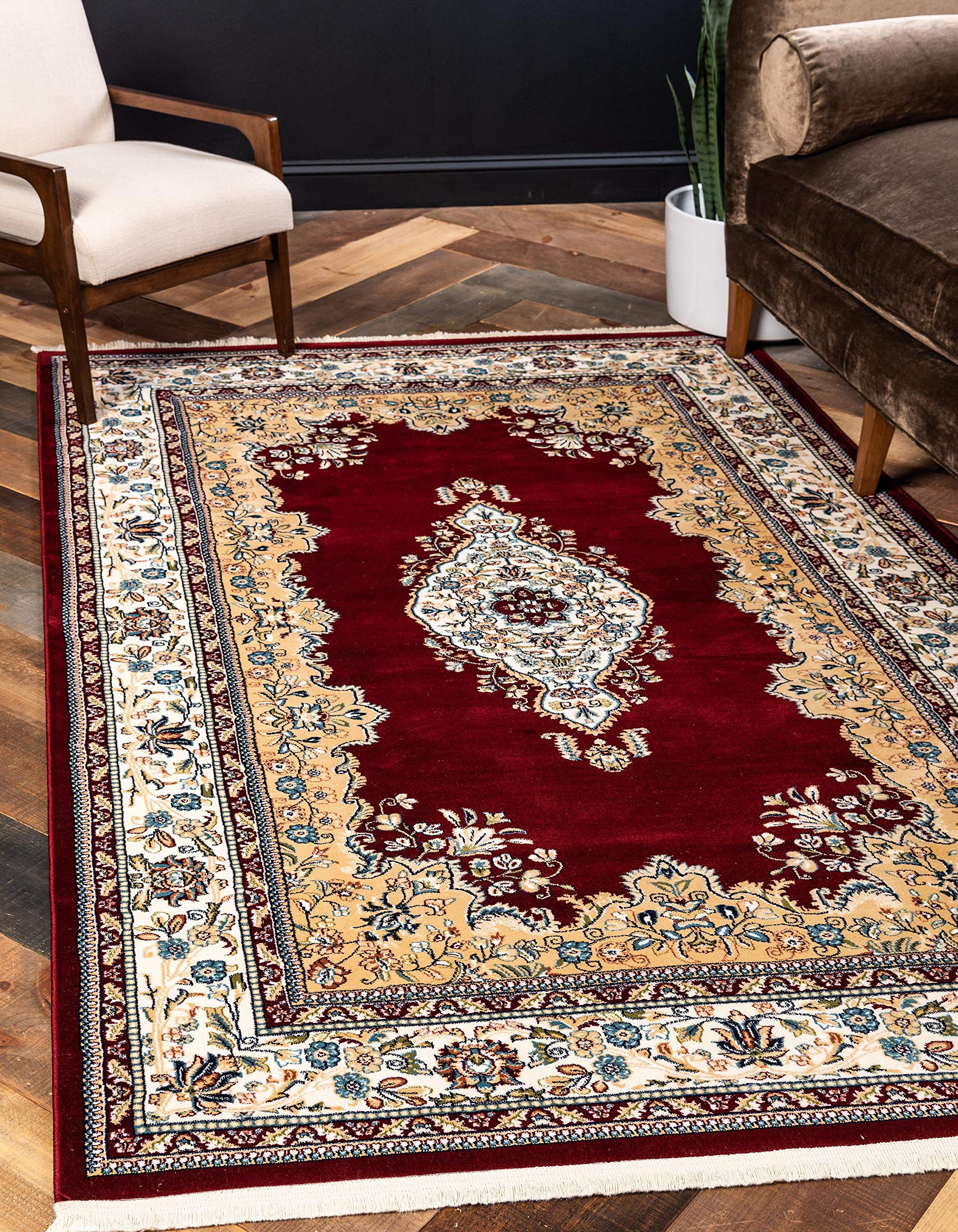 Unique Loom Narenj Collection Classic Traditional Medallion Textured Design Area Rug, 8' x 10' Rectangle, Burgundy/Blue