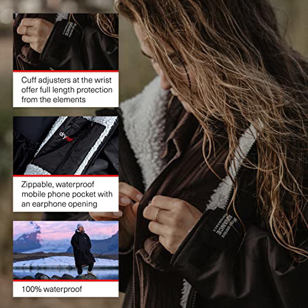 Dryrobe Advance LONG SLEEVE Swim Parka Change Robe - Stay Warm and Dry - Waterproof Oversized - Swimming/Surfing/OCR Events (Large - Black/Gray)