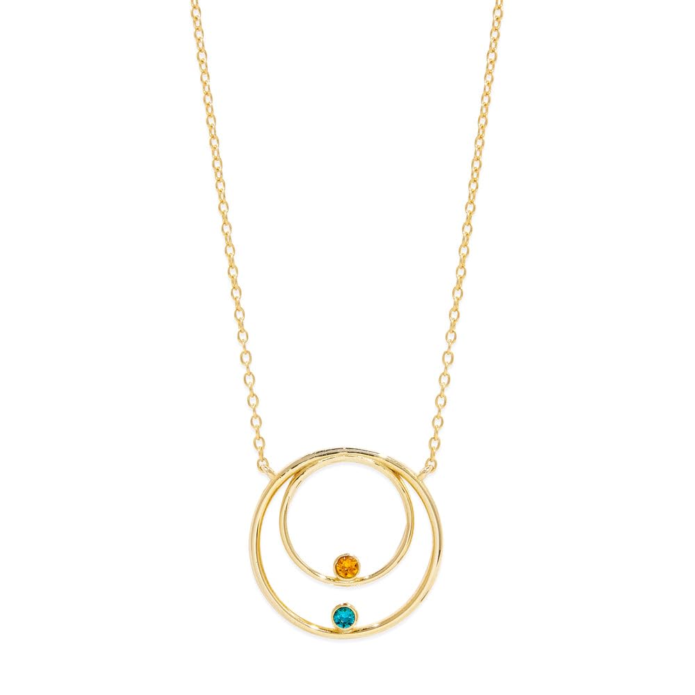 EVE'S ADDICTION Gold Tone Custom Circle Mother & Child 2 Birthstone Necklace (16" chain with 2" extender) - Personalized s - Gift for New Mom - Gifts for Mom