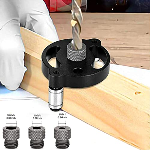 Elvaesther Dowel Drill Guide, Vertical Self Centering Dowel Jig Kit 3-Hole with 6 8 10mm Drill Bushings Woodworking Straight Hole Puncher Positioner Locator Hand Drill Tool