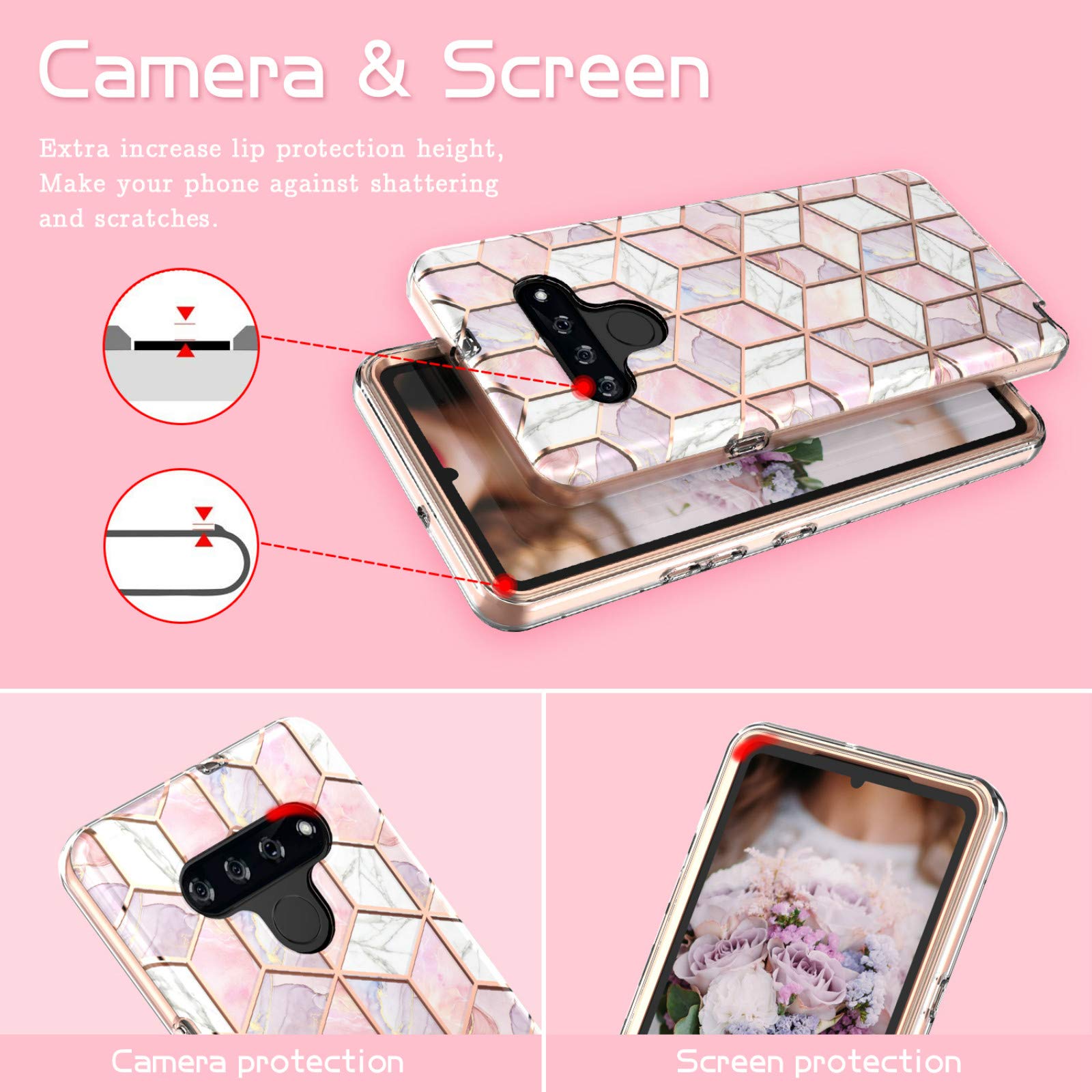 Hasaky Case for LG Stylo 6 Case,Dual Layer Hybrid Bumper Cute Clear Rose Gold Marble Design Soft TPU & Hard Back Heavy Duty Anti-Scratch Shockproof Protective Phone Case - Pink/Rose Gold.