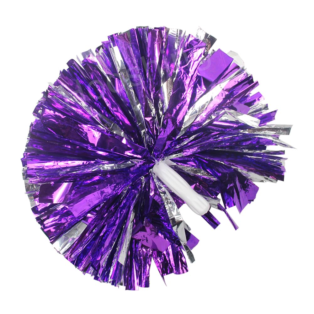 Hooshing 2PCS Pom Poms Cheerleading Purple and Silver with Plastic Handle for Team Spirit Cheering Dance Kids
