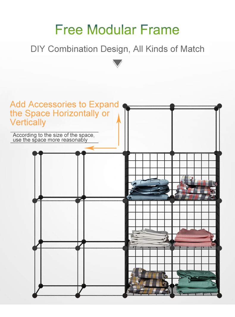 GuanJun Wire Cube Storage,9-Cube Storage Organizer, Metal Stackable Storage Bins (Black, 9-Cube) (Black, 9 Cube)