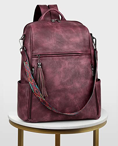 FADEON Laptop Backpack Purse for Women Large Designer PU Leather Laptop Bag, Ladies Computer Shoulder Bags