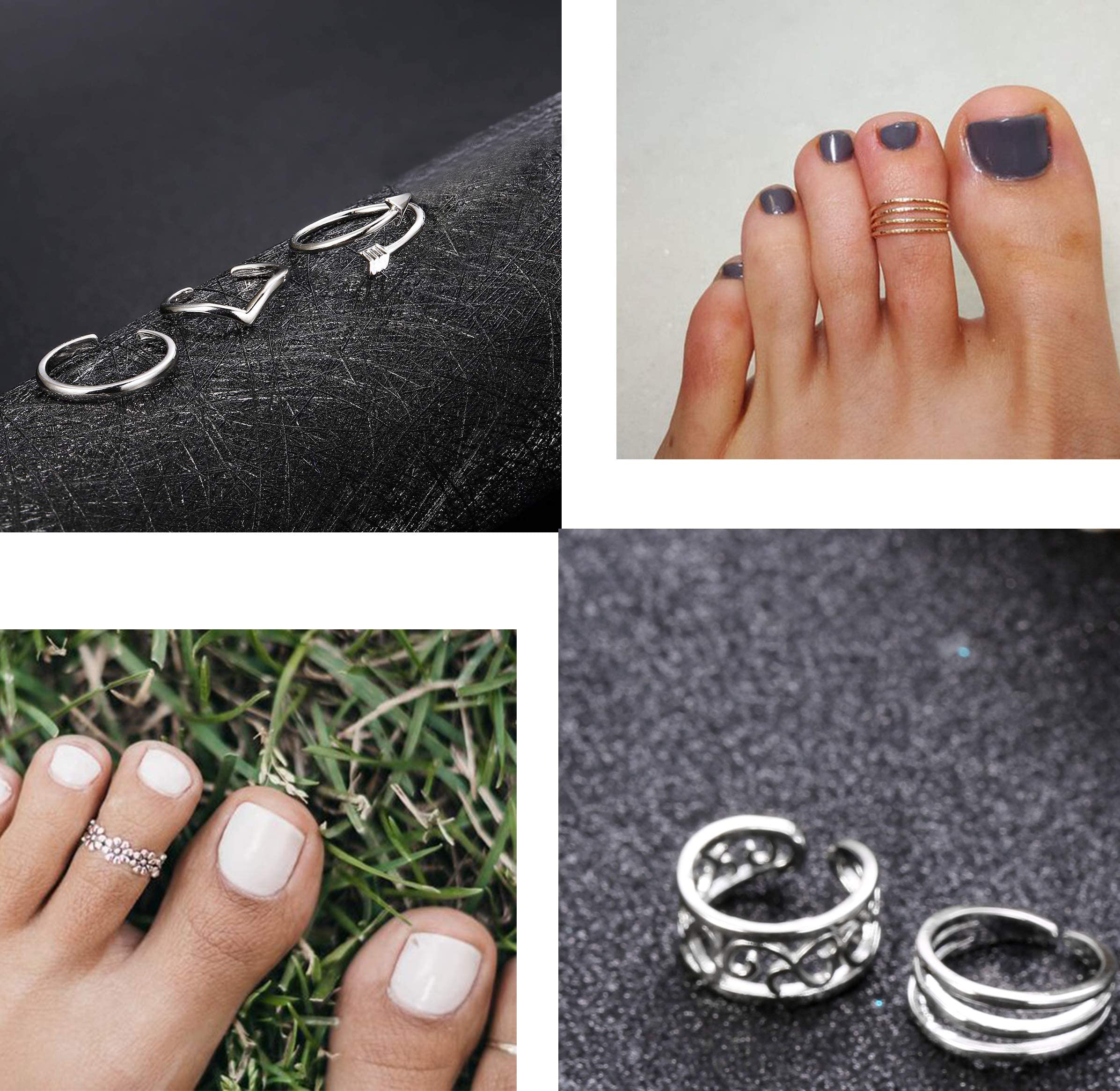 FIBO STEEL 7 Pcs Toe Rings for Women Flower Open Tail Ring Adjustable Gold-Tone