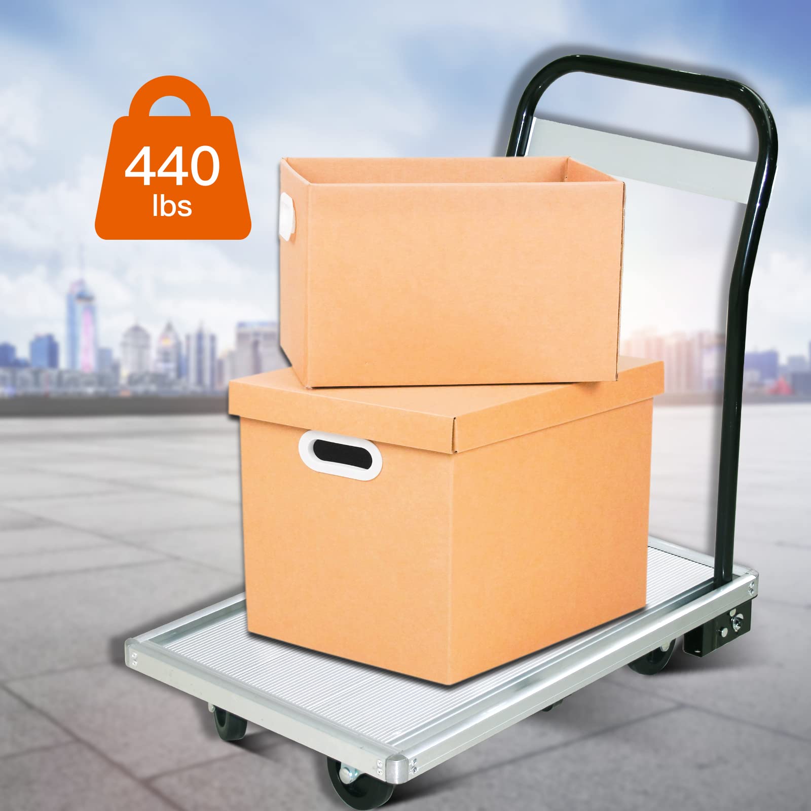 LMKOPUER Aluminum Platform Truck, Folding Moving Carts, Foldable Platform Cart Push Dolly, 440 Lbs Moving Platform Dolly Push Cart, Foldable for Easy Storage and 360 Degree Swivel Wheels