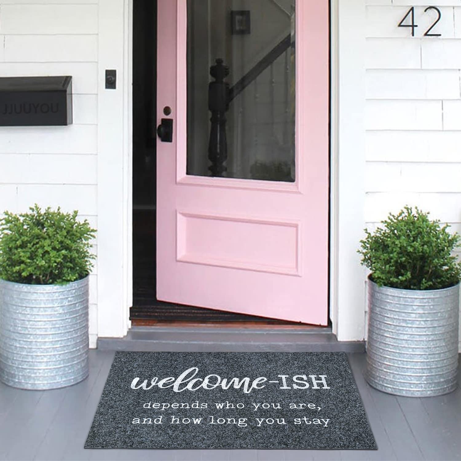 Large Welcome Mat for Front Door Outside Patio Mats Funny Welcome-ish Gray Doormat Non Slip Rubber Backing Entryway Low Profile Mats for Entry Shoe Mats 24"x36"
