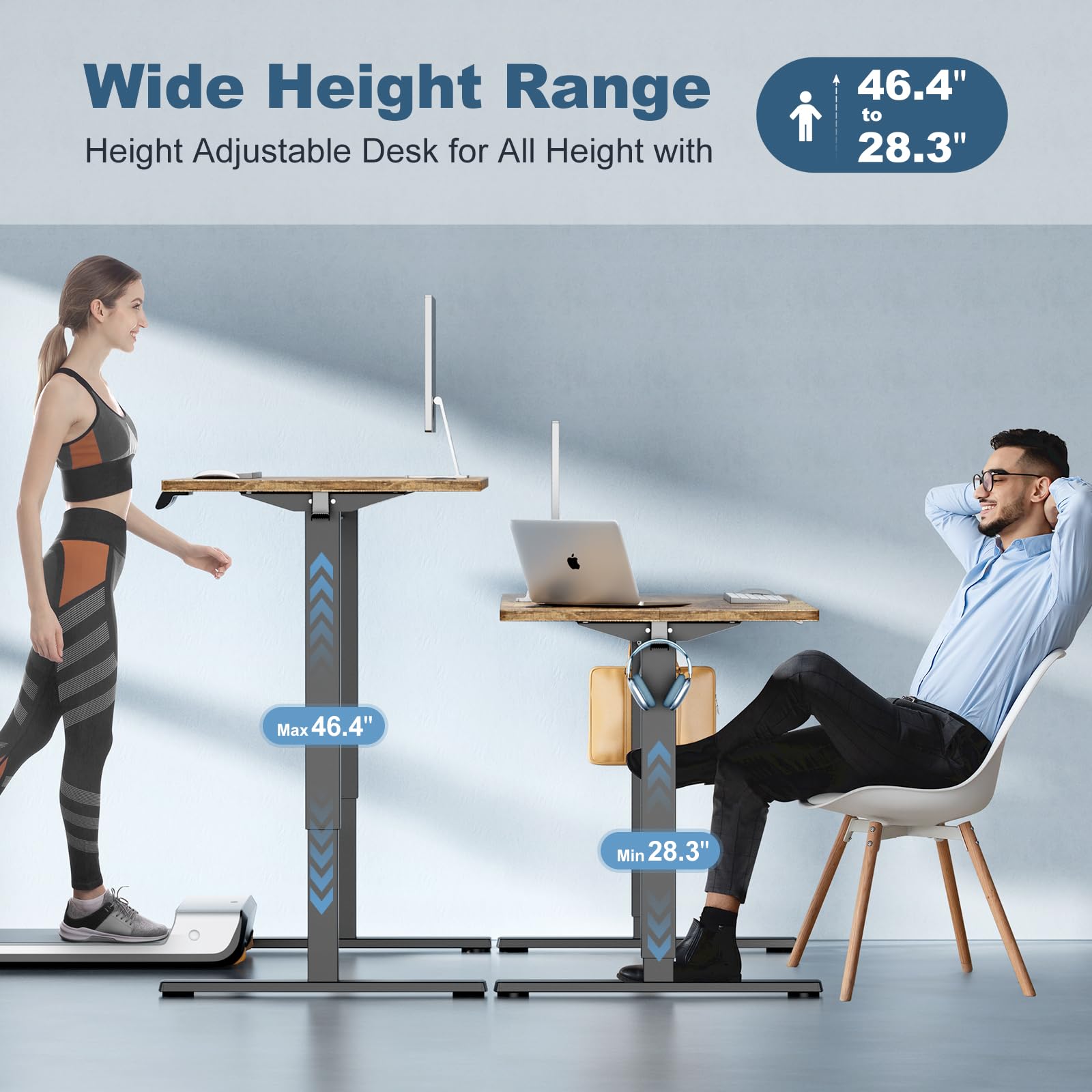 DUMOS, Electric Height Ergonomic Adjustable Memory Preset, Computer Stand Up Desk with T-Shaped Bracket Suitable for Home Office, 63 x 24 Inches, Rustic Brown