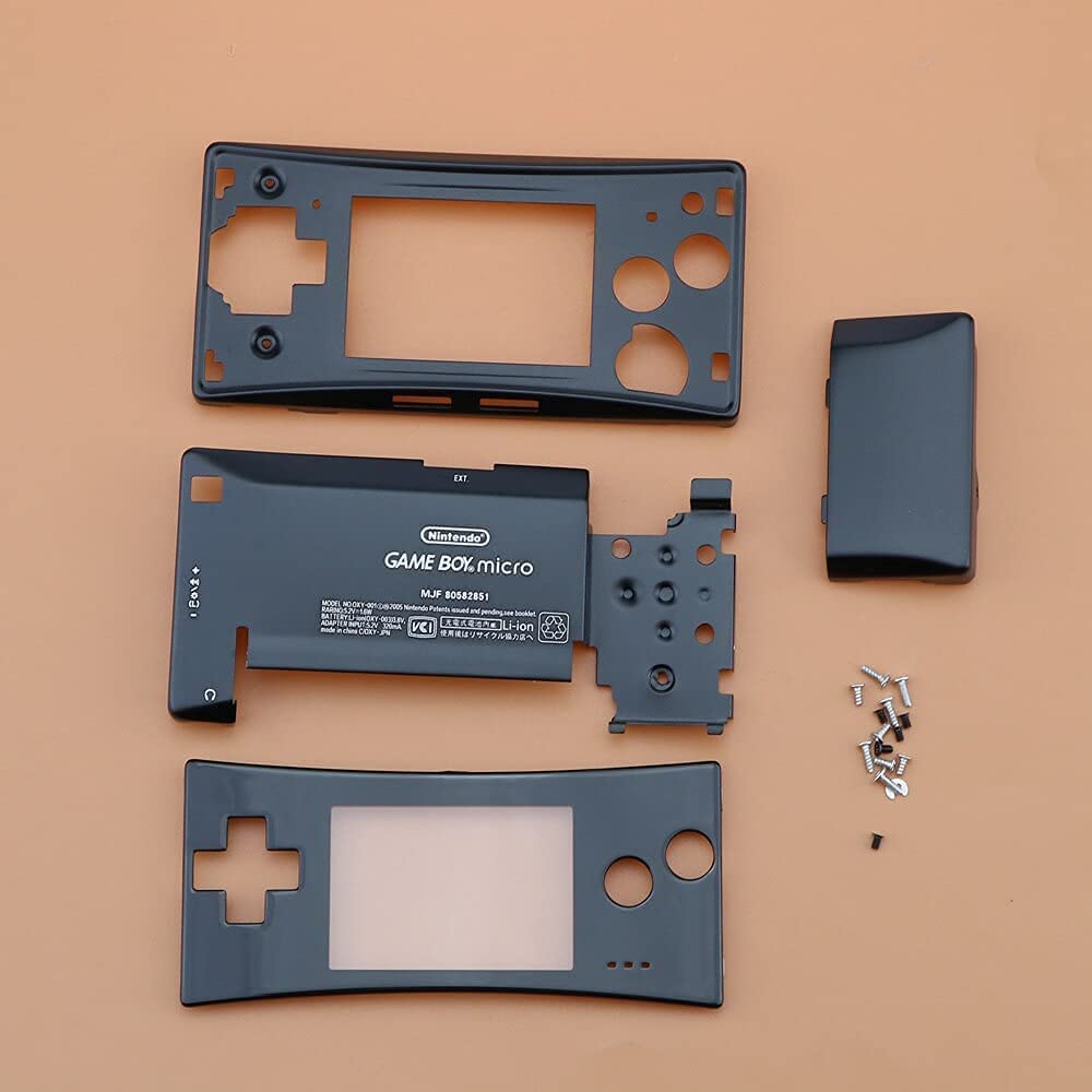 Metal Aluminum Housing Shell Case Faceplate Cover with Full Screws for Gameboy Micro GBM Replacement (Black)