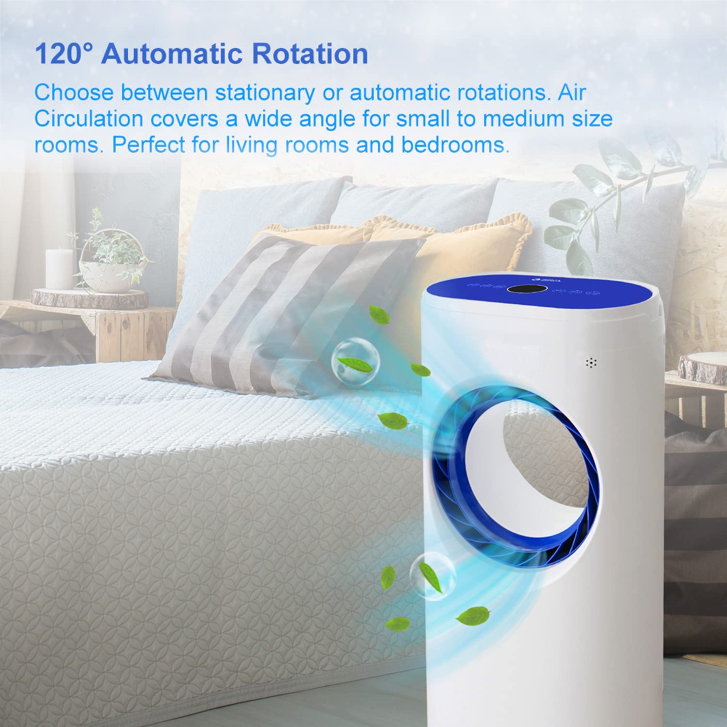 Evaporative Portable Air Cooling Bladeless Fan With 3 Speeds, Low Noise, Tower Design, Timer Options And Wireless Remote